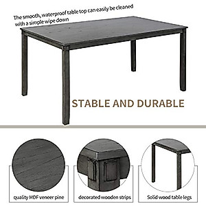 Harper & Bright Designs 6-Piece Dining Table Set, Dining Room Table Set with Wooden Rectangular Dining Table, 4 Dining Chair and Bench, Kitchen Dinette Set for 6 People (Grey)