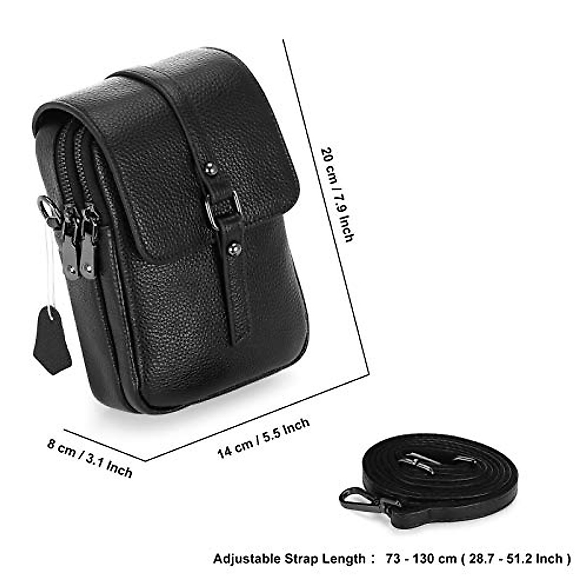 XEYOU Women's Small Cellphone Purse Wallet Lightweight Genuine Leather Crossbody Shoulder Pouch Bag (Black)