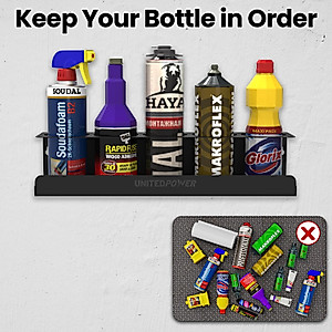 UNITEDPOWER 5 Aerosol Spray Can Holder, Paint Bottle Storage Rack, Steel Wall Mount Shelf, Tool Organizer for Garage, Craft Workspace and Home