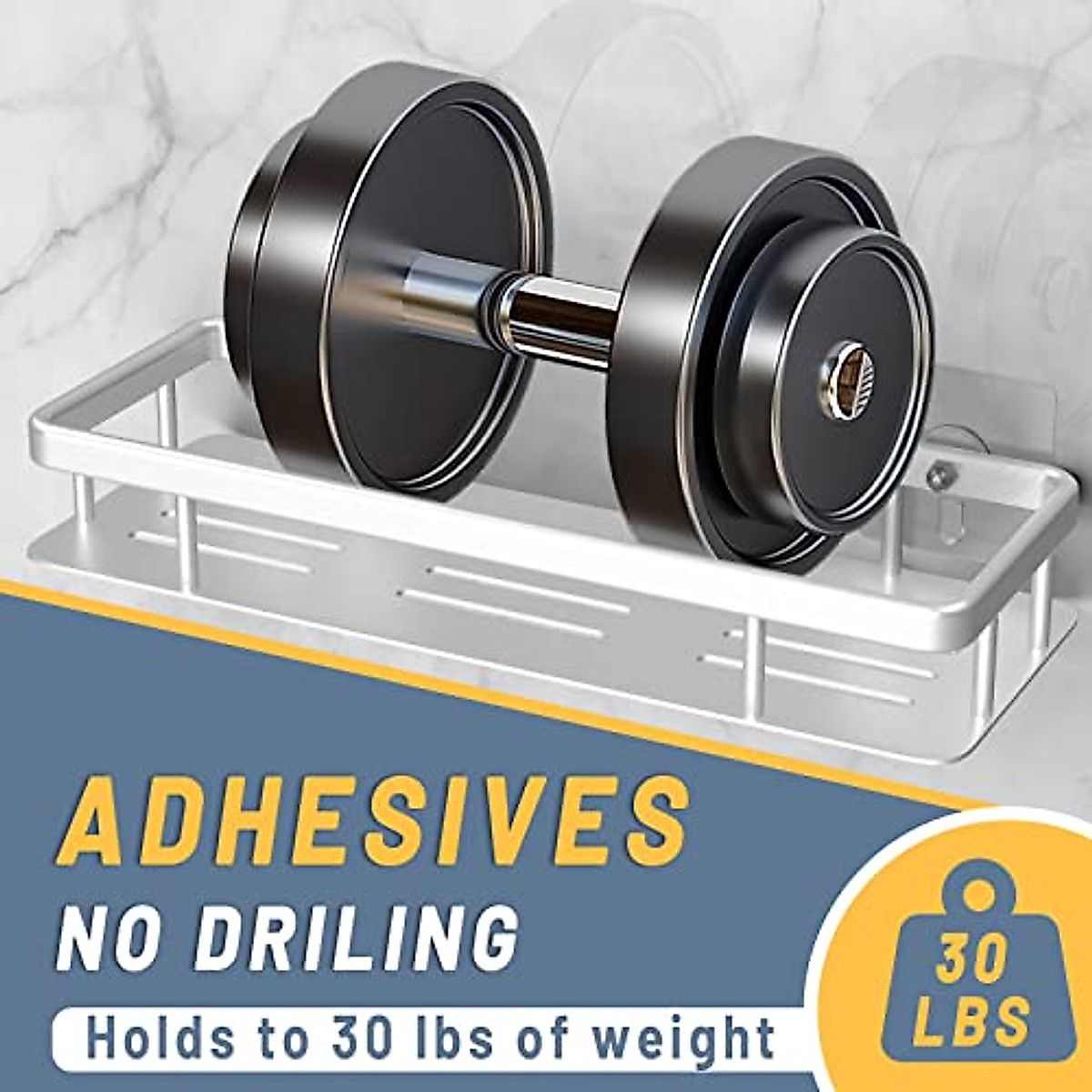 QEWEEQ 3 Pack Shower Caddy, Adhesive Shelf Wall Mounted Bathroom Shower Organizer, No Drilling Kitchen Racks Shower shelves, Aluminum Storage Organizer for Bathroom, Toilet, Kitchen and Dorm, Silver