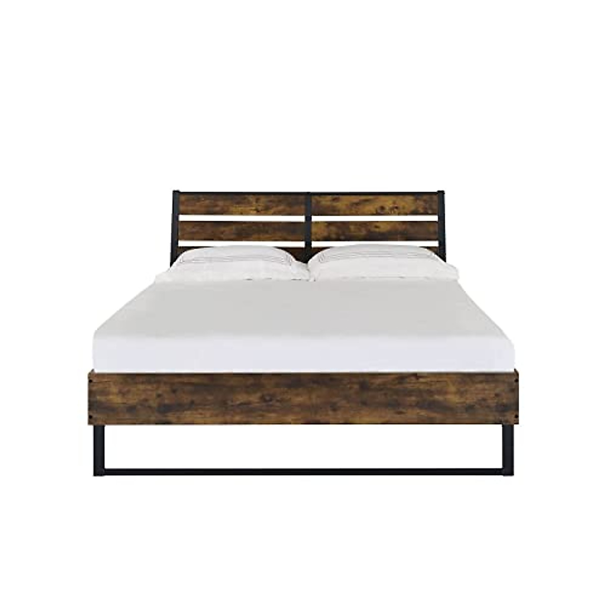 Epinki Eastern King Bed in Rustic Oak & Black, Wood, Bed Frame, Easy Assembly