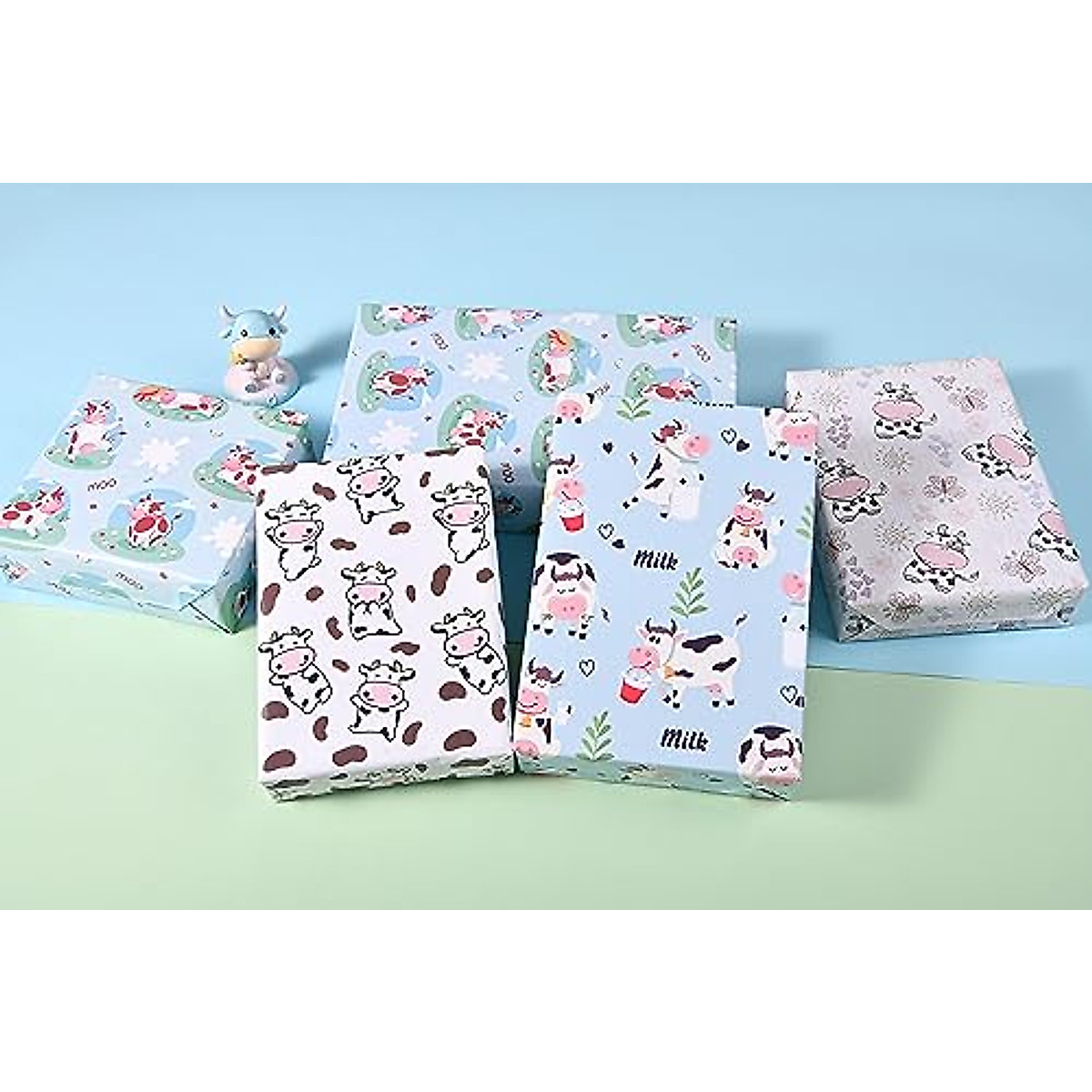 Sikiweiter Cow Print Wrapping Paper - Farmer Wrapping Paper, 12 Sheets Cute Cow Wrapping Paper for Birthday Baby Shower Christmas, 19.7 x 27.6 Inches Per Sheet