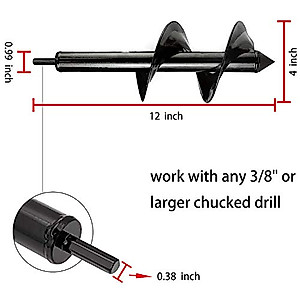 Auger Drill Bit for Planting 4"x12",Garden Plant Flower Bulb Bedding Planter Auger Spiral Drill Bit,Easy Planter Garden Auger,Post Hole Digger for 3/8” Hex Drive Drill