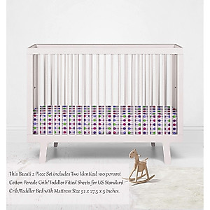 Bacati - 2 Pack Dots Purple Girls 100% Cotton Universal Baby US Standard Crib or Toddler Bed Fitted Sheets (Pearl String, Purple)