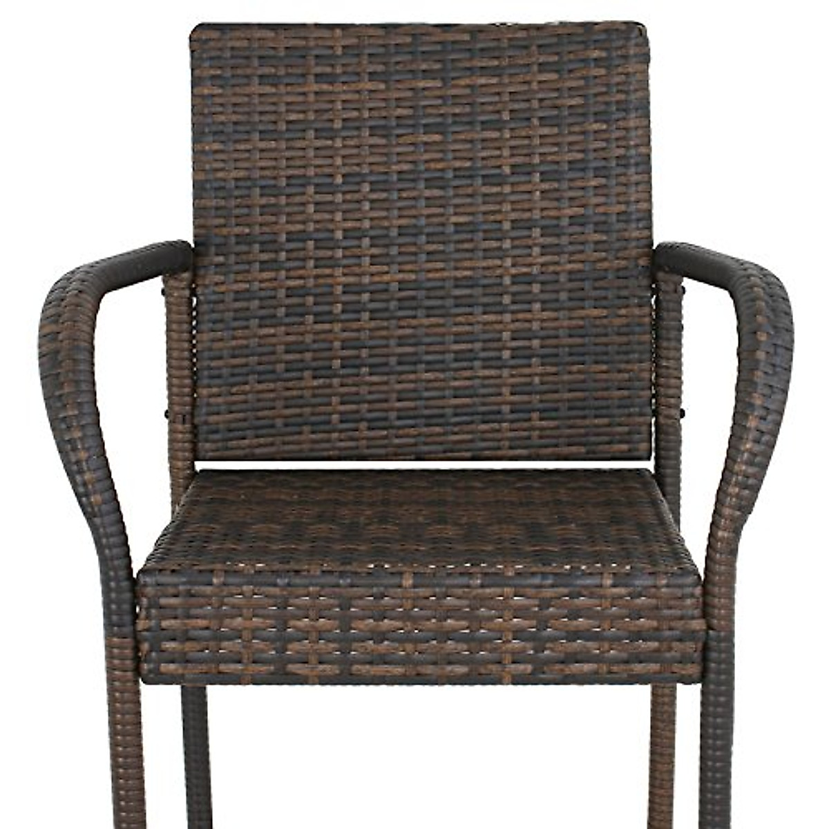 LEMY Outdoor Brown Wicker Rattan Bar Stool All-Weather Patio Furniture Chair Set with Armrest and Footrest (Set of 2)