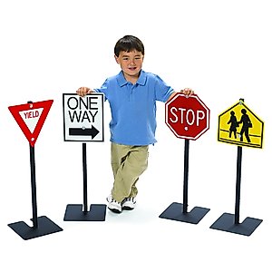 Children’s Factory Traffic Signs Set of 4, Outdoor Play Equipment for Daycare, Preschool, Playground, Kids Playhouse