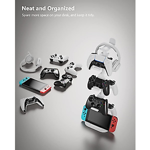 MiiKARE Controller Holder 6 Tiers with Headphone Holder, Adjustable Gaming Controller Headset Stand, Game Controller Stand for All Xbox PS4 PS5 Switch Pro Crontroller Gaming Accessories - White