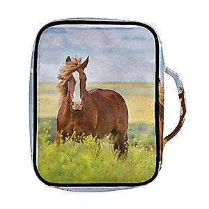JEOCODY Wild Horse Bible Cover Case for Women Bible Case Large Bible Bags Study Book Cover for Kids with Handle and Pockets Carrying Bible Holder Church Tote Bags for Christian