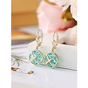 Big Dark Red Crystal Dangle Earrings for Women (Jan-Garnet-14K Gold)