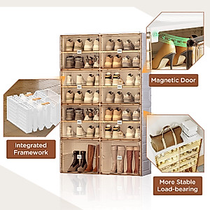 ANTBOX Portable Shoe Rack Organizer for Closet Entryway, Stackable Sneaker Storage Shoe Cabinet with Magnetic Clear Door, Large Plastic Storage containers Bins with Lids 7 Tiers 28 Pairs