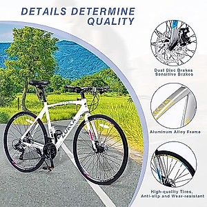 MAKELEN Road Bike for Men and Women Alloy Frame City Bicycle 700 c Wheel Set / 24 Speed/Disc Brake White&Grey