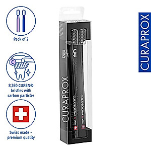 Curaprox Black is White Duo, Ultra-Soft Toothbrush, Black and White, Pack of 2