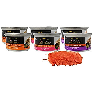 Purina Pro Plan Canned Wet Cat Food Entree 3 Flavor 6 Can with Catnip Toy Sampler Bundle: (2) Salmon Rice, (2) Turkey Rice, and (2) Chicken Pasta Spinach (3 Ounces)