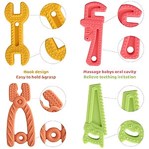 Yinghezu 8 Pack Chew Baby Teething Toys for 0-12 Months, Freezable BPA Free Silicone Baby Molar Teether Chew Toys, Hammer Wrench Spanner Pliers Hand Saw Shape Baby Girl's Boy Car Seat Toy