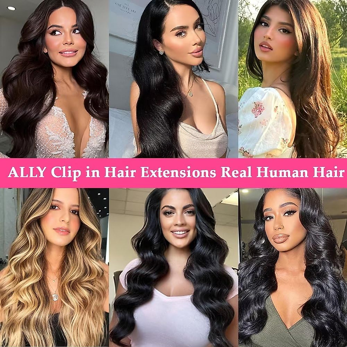 ALLY Straight Clip in Hair Extensions Real Human Hair 100% Remy Virgin Human Hair Clip ins Extensions Clip-in Hair Extensions for Women Double Weft Soft Hair No Tangles (20 Inch #1 Jet Black)