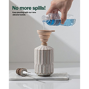 Fun Elements Bathroom Soap Dispenser, 16 Oz Luxurious Hand soap Dispenser for Bathroom, Ceramic Liquid Soap Dispenser for Bathroom Countertop with Plastic Pump, Silicone Funnel (Wooden Color Pump)