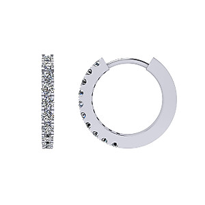 Central Diamond Center Round Huggie Hoop Earrings Zirconia in 925 Sterling Silver For Women, Men, & Teens - Platinum Plated