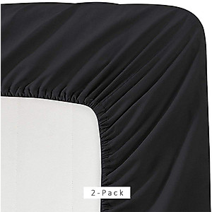 Knit Jersey Cotton Rich 2 Twin XL Fitted Bed Sheets (2-Pk) Twin Extra Long, 15 Deep Pocket, 39 x 80 Great for Dorm Room, Hospital and Split King Dual King Dual Adjustable Beds (Melange Black)
