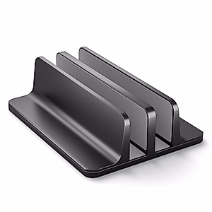 WZXHU Vertical Laptop Stand, Dual-Slot Adjustable Laptop Holder Space-Saving for MacBook/ Chromebook/ Surface/ Hp/ Lenovo/ Dell/ iPad Up to 17.3 Inches - Black