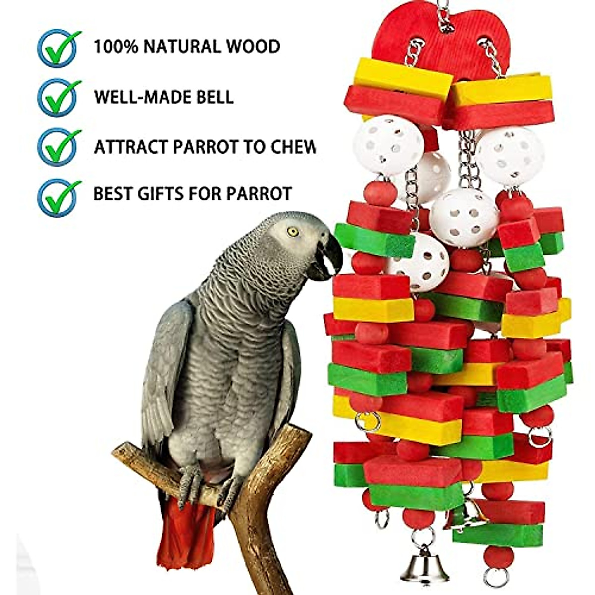 MQ Bird Toys Parrot Toys with Nature Wood Bird Chewing Toys for Small and Medium Birds, Best Toys for African Grey, Parakeets, Amazon Parrots, Finch, Budgie, Cockatiels, Conures and Love Birds