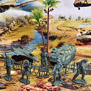 FUN LITTLE TOYS 232 PCs Army Men Action Figures Army Toys of WW 2, Toy Soldiers, Military Playset with a Map, Toy Tanks, Planes, Flags, Soldier Figures, Fences & Accessories Xmas Decoration