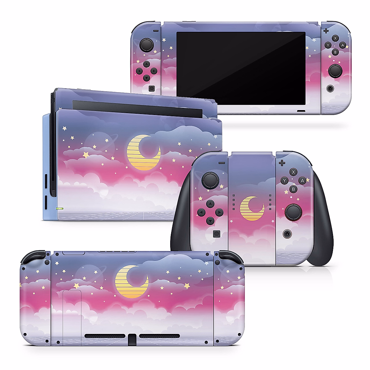 Tacky Design Clouds Skin Compatible with Nintendo Switch Skin Wrap Cover, Moon Skin for Nintendo Switch Stickers, Premium Vinyl 3M Full Wrap Decal, Purple Starry Sky Skin.