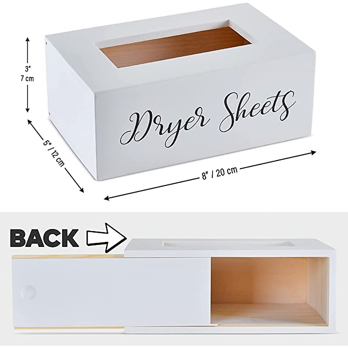 Laundry Dryer Sheet Storage Box/Dispenser for softener, fabric sheets. Elegant & classy to enhance any laundry area, WHITE