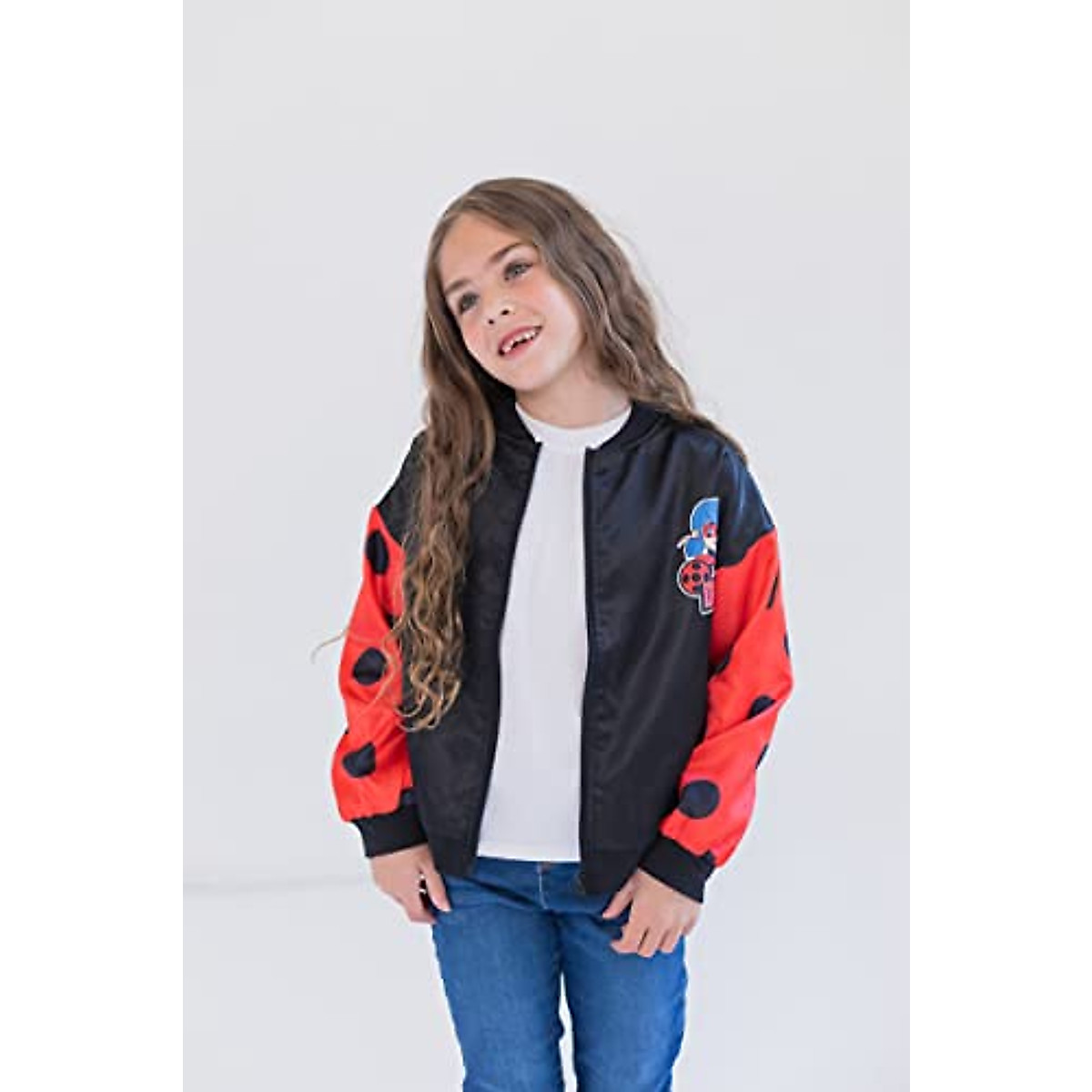 Miraculous Ladybug Little Girls Zip-up Bomber Jacket Red/Black 6-6X
