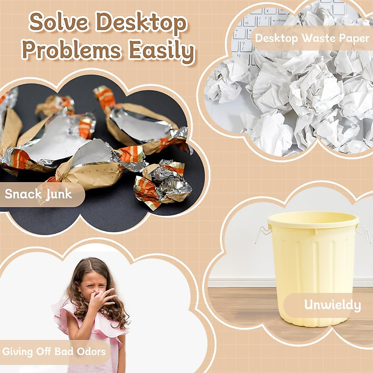 3 Pcs Mini Trash Can with Lid, Small Desktop Trash Can, Countertop Tiny Garbage Cans with 270 Trash Bags and 3 Cartoon Sticker, Portable Plastic Bin for Kitchen Home Bedroom Office (Blue, Beige, Pink)