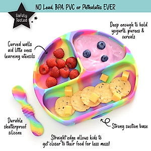 PrimaStella Unbreakable Silicone Non-Slip Plate and Chew Spoon Set for Babies and Toddlers