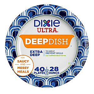 Dixie Ultra, Deep Dish Paper Plates, 28 Oz, 40 Count, Heavy Duty, Microwave-Safe, Soak-Proof, Cut Resistant, Disposable Plates For Heavy, Messy Meals