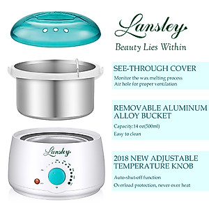 Lansley Wax Warmer Hair Removal Home Waxing Kit Electric Pot Heater for Rapid Waxing of All Body, Face, Bikini Area, Legs with 4 Flavor Hard Wax Beans & 10 Wax Applicator Spatulas(At-home Waxing)