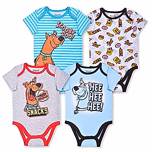 Warner Bros. Scooby-Doo Boys’ 4 Pack Bodysuit for Newborn and Infant – Blue/Grey