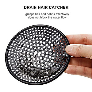 304 Stainless Steel Hair Catcher Shower Drain Cover with Silicone, Shower Stall Drain Strainer, Bathtub Hair Stopper, Bathroom Hair Trap Floor Drain Protector, Matte Black 4.33 Inches Round Flat