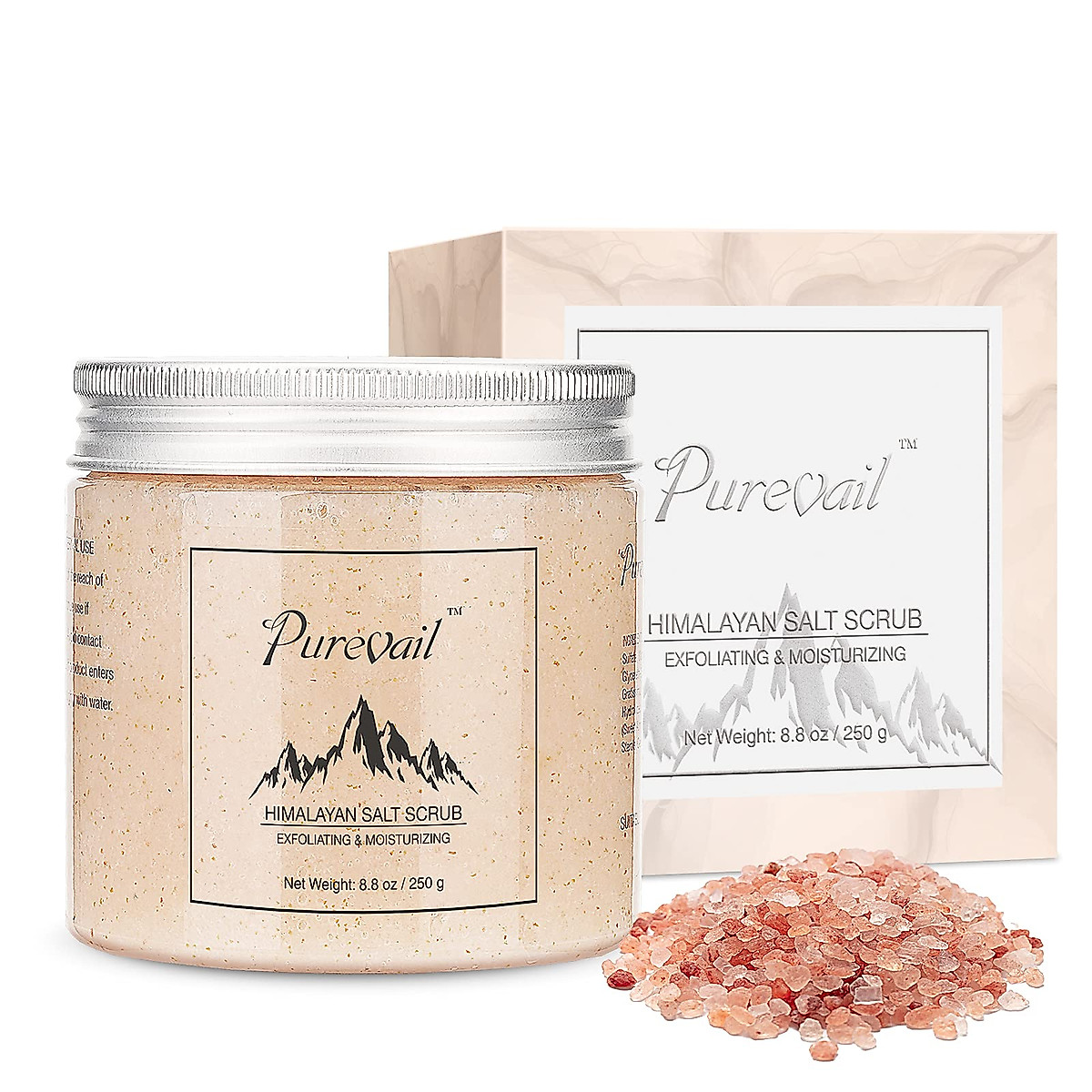Purevail Himalayan Salt Body Scrub - Natural Exfoliating Scrub to Moisturize, Soften and Smoothen Skin - Light Bergamot Scent - Deep Cleansing for Dead Skin - Gifts for Women - 8.8 oz