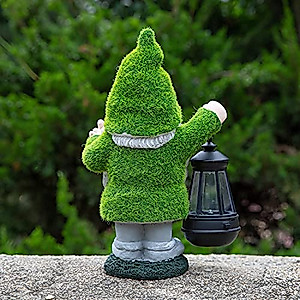 Flocked Garden Outdoor Gnome Statues Decor with Solar Lights ,Large Funny Gnome Garden Figurines for Outside Patio Yard Lawn House Farmhouse Sculptures Decorations Gifts