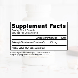 S-Acetyl Glutathione GOLD 300mg PER Capsule - 60 DRcaps "Acid-Resistant" | Extra-Strength | Patented Acetylated Form of Glutathione (Emothion®) | Pharmaceutical Grade | Free-of Harmful Stearates