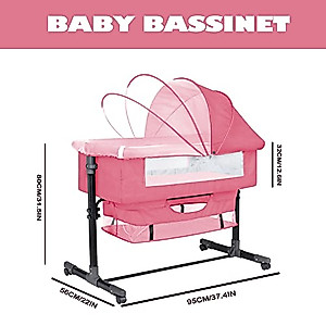 RICUTON Bassinet Bedside Sleeper, 3 in 1 Bedside Bassinet for Baby with Mosquito Nets and Wheels, Large Storage Bag, Heigt Adjustable, Easy Assemble