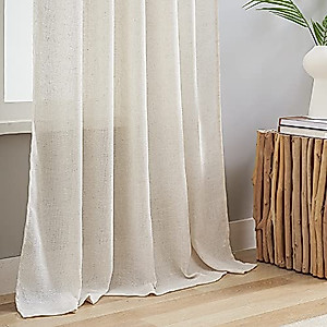 VOILYBIRD Natural Linen Semi Sheer Curtains Tab Top Light Filtering Elegant Curtains & Drapes for Bedroom 52 x 63 Inch Length, Set of 2 Panels