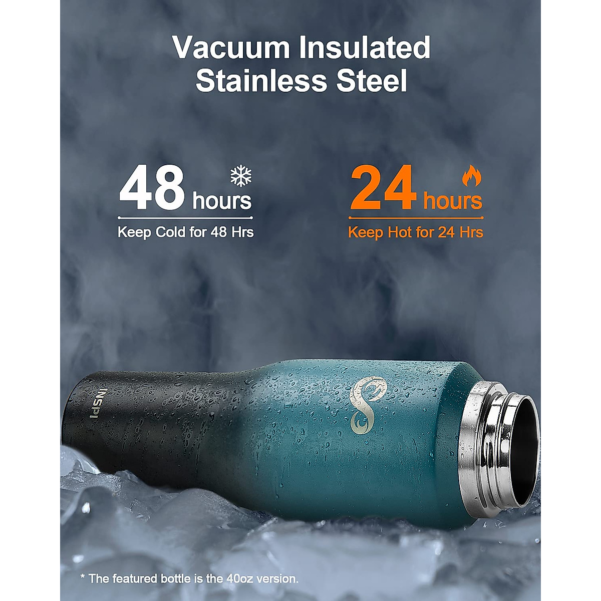 INSPI 40oz Insulated Water Bottle Fits in Car Cup Holders, Stainless Steel Water Bottle Tumbler with Straw Spout Lid & Stickers, Double Wall Travel Flask Keep Cold for 24 Hrs, Hot for 12 Hrs, Indigo