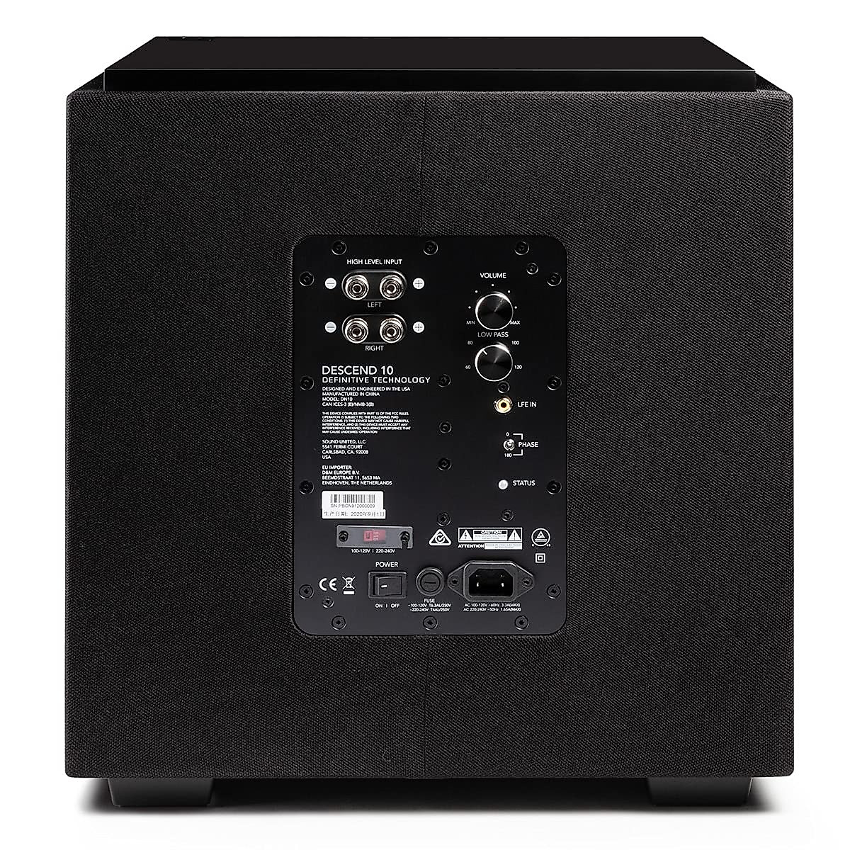 Definitive Technology Descend DN10 10" Subwoofer - Digitally Optimized for Movies and Music, New 3XR Architecture, 500W Peak Class D Amplifier & (2) Pressure-Coupled 10" Bass Radiators, Black