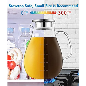 Glass Pitcher, veecom 80oz Water Pitcher with Lid, Large Glass Pitcher with Lid and Spout for Hot&Cold Beverage, Juice, Iced Tea Pitcher for Fridge, Borosilicate Glass Carafe/Jug with Brush