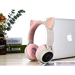 Cat Ear LED Light Cute Headsets, Wireless Bluetooth Gaming Headphones for PS5/ PS4/ PC, Stereo Surround Sound, Volume Control, Switch Songs, Voice Calls, RGB Lighting Gift for Girls (Pink)