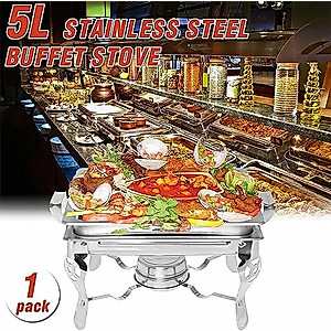 4.5L Stainless Steel Chafing Dish with Lid, Rectangular Foldable Buffet Server Pans Food Warmer, for Wedding, Parties, Banquet, Catering Events