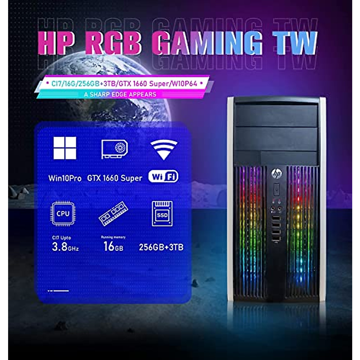 HP Gaming PC Desktop Computer - Intel Quad I7 up to 3.8GHz, 16GB Memory, 256G SSD + 3TB, GeForce GTX 1660 Super GDDR6 6G, RGB Keyboard & Mouse, WiFi & Bluetooth 5.0, Win 10 Pro (Renewed)