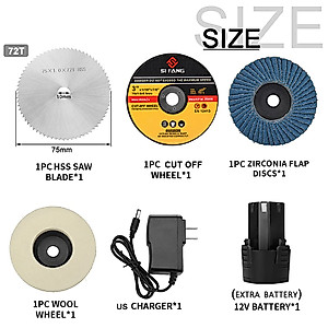 SI FANG 3 Inch Mini Angle Grinder Cut Off Tool Kit, 12V Cordless Electric Rotary Tool Metal Cutter Machine with Charger and Battery, Power Grinders for Fast Cutting-Grinding, Polishing