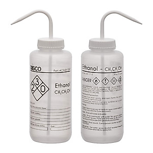 EISCO Wash Bottle for Ethanol, 1000ml - Labeled with Chemical Information & Safety Information (1 Color) - Wide Mouth, Self Venting, Low Density Polyethylene Labs