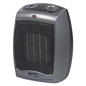 Lasko 754201 Small Portable 1500W Electric Ceramic Space Heater with Tip-Over Safety Switch, Overheat Protection, Thermostat and Extra Long 8-ft Cord for Indoor Ho, 9.2 x 7 x 6 inches, Gray