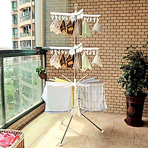 BAOYOUNI Collapsible Clothes Drying Rack 3-Tier Indoor Outdoor Space Saving Stand Hanger with 48 Clips and 16 Towels Bars for Baby Clothes, Cloth Diapers, Socks, Bras, Towels, Underwear (Ivory)