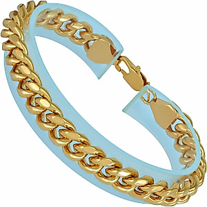 LIFETIME JEWELRY 9mm Miami Curb Cuban Link Chain Bracelet 24k Real Gold Plated (Gold, 7 inches)